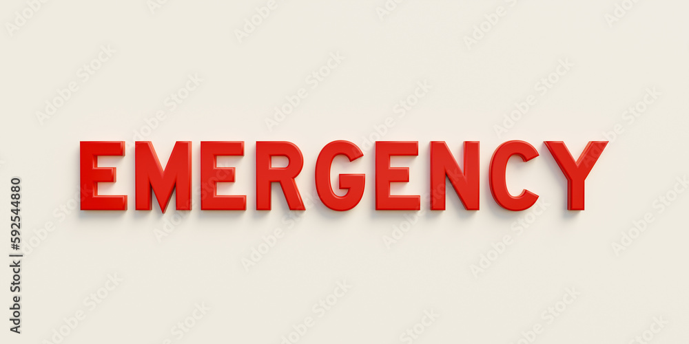 Emergency. Banner, sign in red capital letters and the word emergency ...