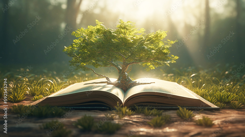 Concept : image with green tree growing from book, Book or tree of ...