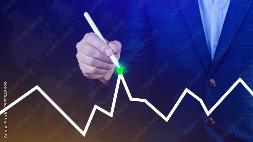 Businessman drawing growth curve, growth forecast chart, bussiness ...