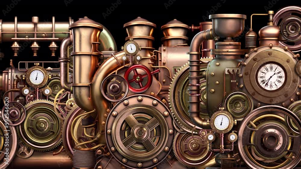 Large Vintage Steam Engine With Mechanisms. Animation On The Theme Of ...