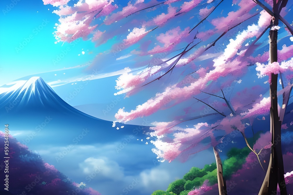 Cherry Blossoms Blue Sky And White Clouds Royalty High Quality Free