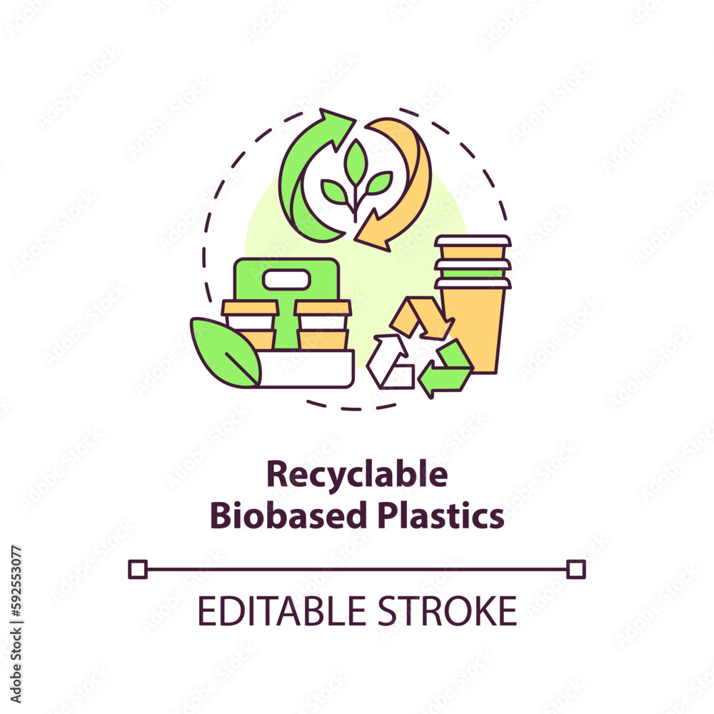Vetor de Recyclable biobased plastics concept icon. Waste management ...