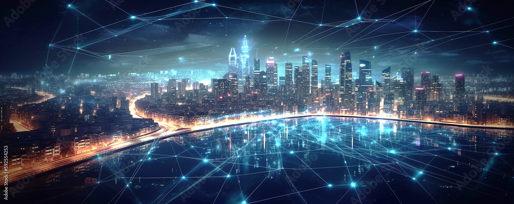 Future cyber technology city , 5G Smart city. Digital transformation ...