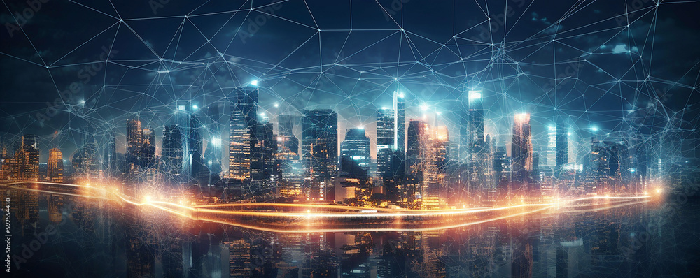 Future cyber technology city , 5G Smart city. Digital transformation ...