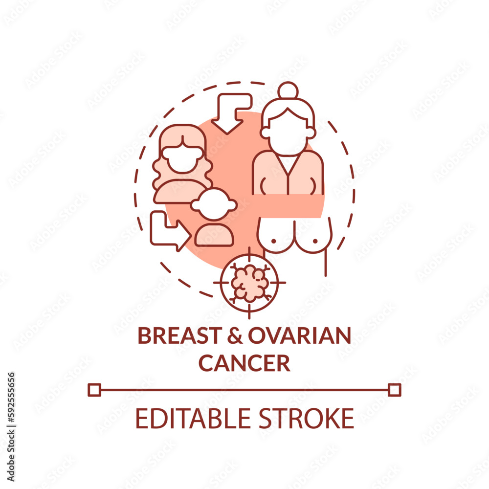 Breast, ovarian cancer red concept icon. Family health history and ...