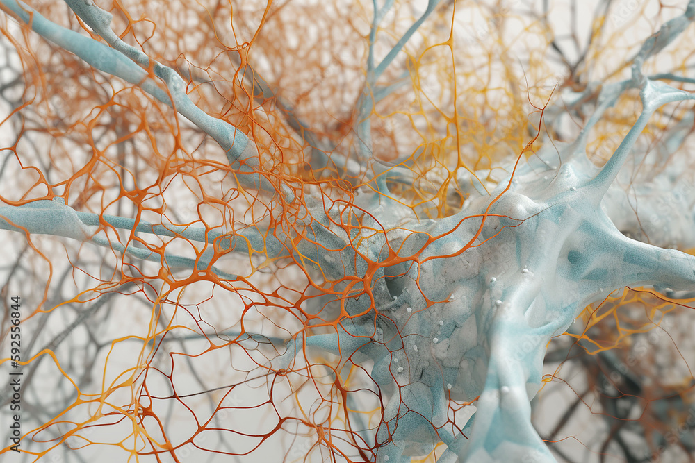 Human nervous system, brain, nervous system. 3D rendering. Generative ...