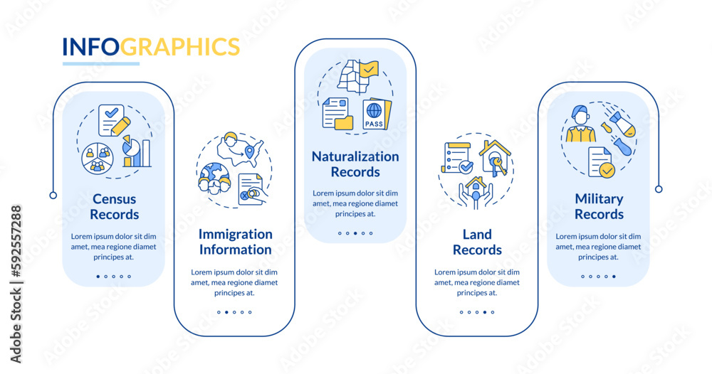 Family research records blue rectangle infographic template. Data ...