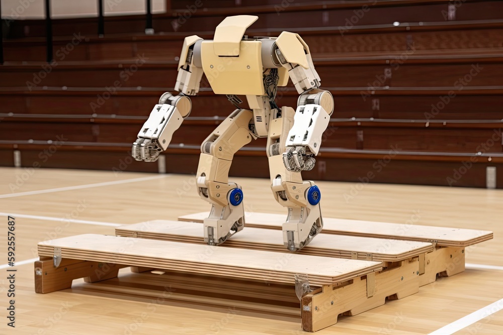 robot, jumping over obstacle course, showing off its agility and ...