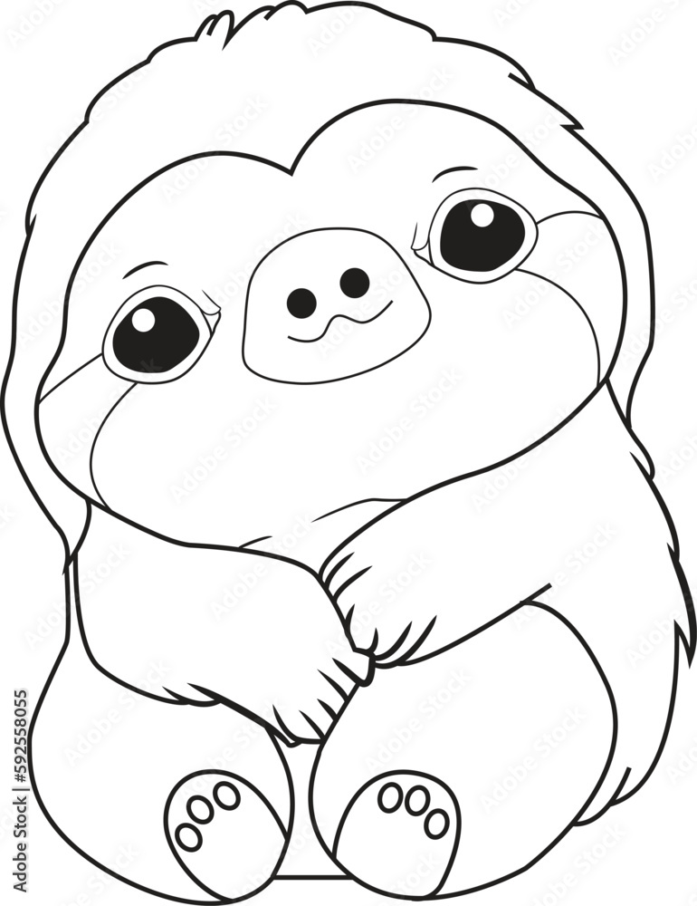 Cute Sloth cartoon. Black and white lines. Coloring page for kids ...