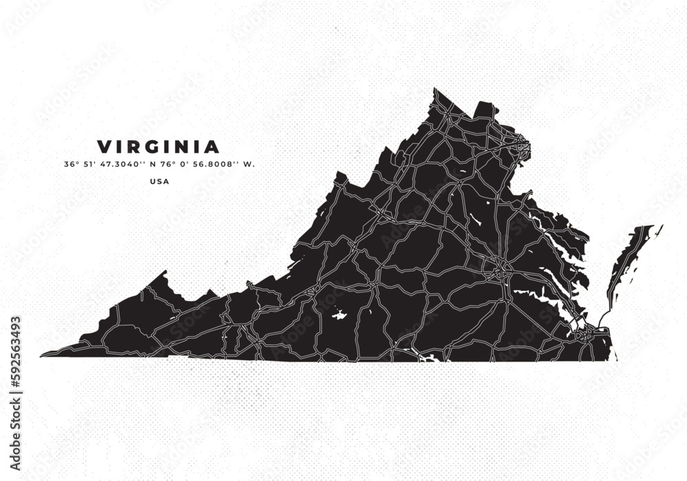 Virginia Map Vector Poster and Flyer Stock Vector | Adobe Stock