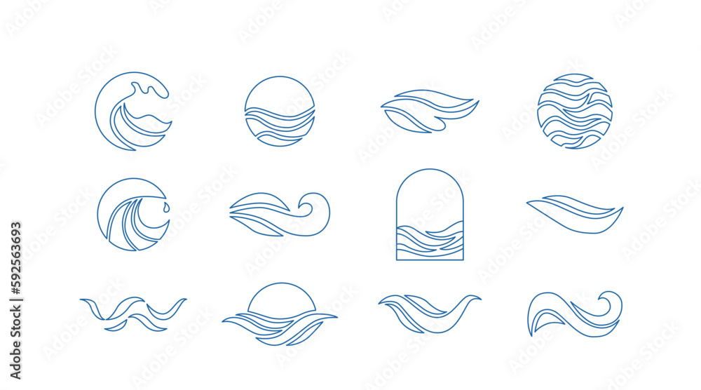 Wave line logo vector set. Water icon templates. Abstract outline sea ...