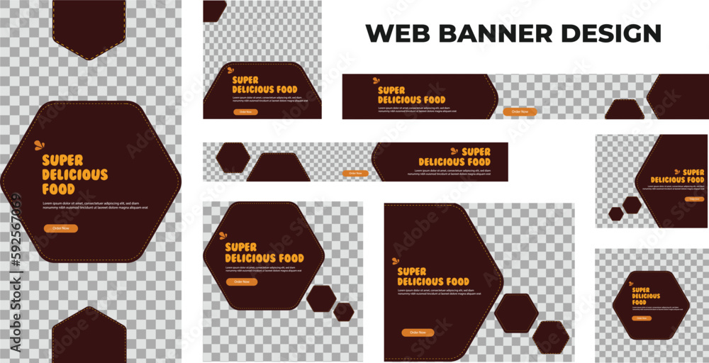 set of modern food web banners in standard size with a place for photos ...