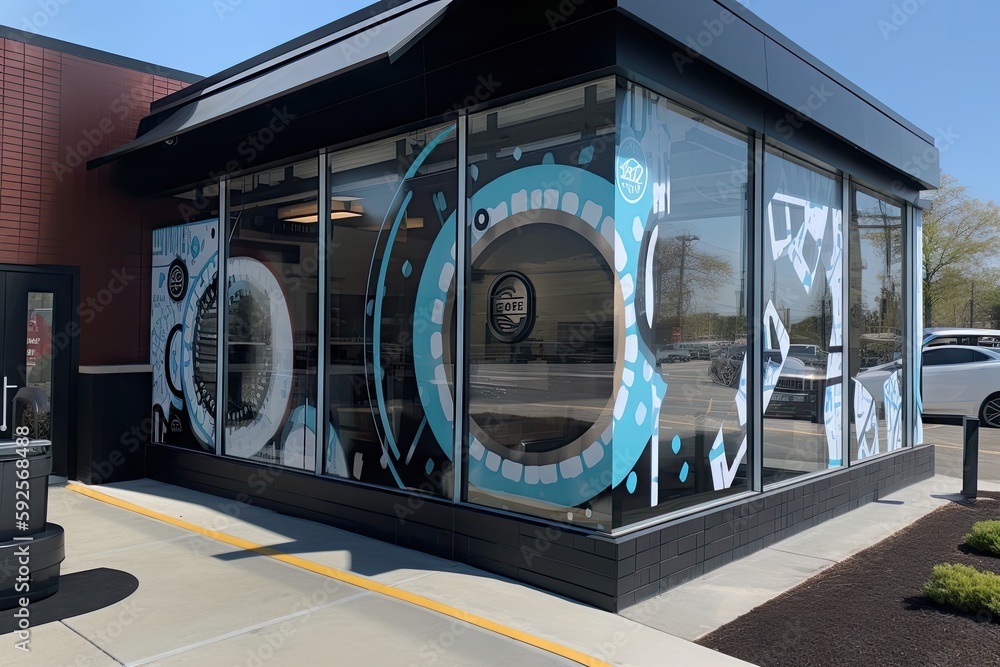 drive-thru window with unique design, featuring custom graphics and ...