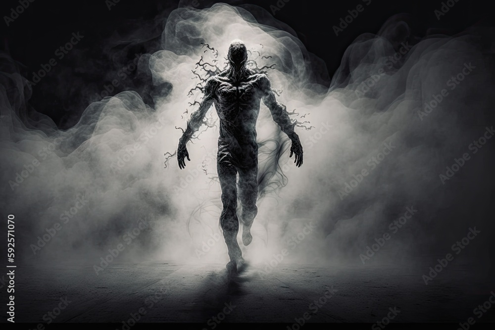 spirit that came out of hell and is floating in smoke creature walking ...