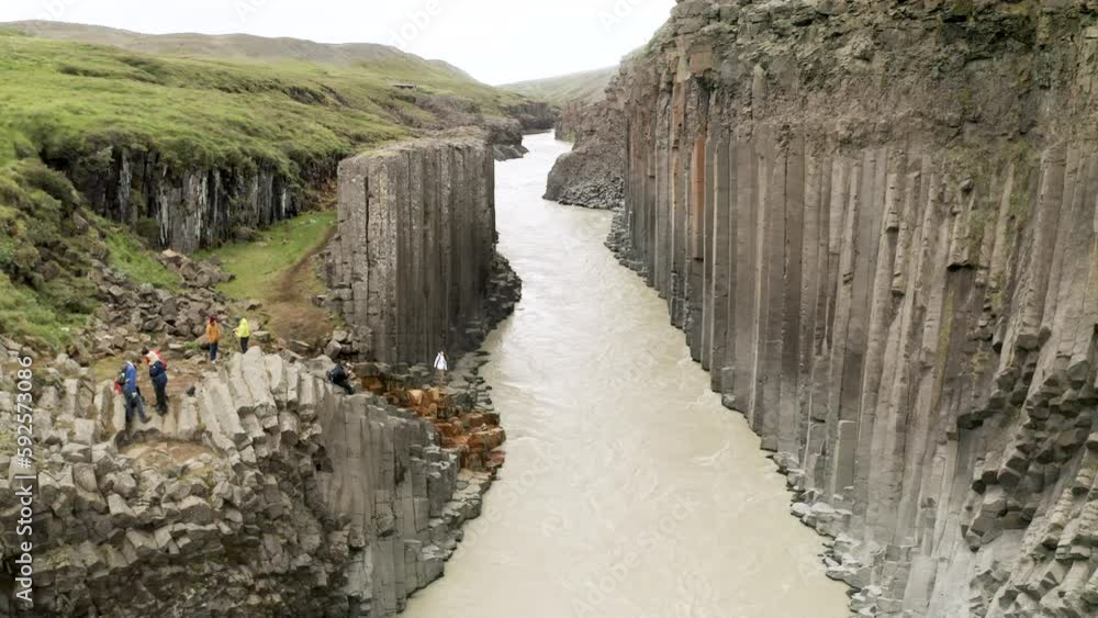 Studlagil columnar basalt canyon in the Eastfjords of Iceland, with ...