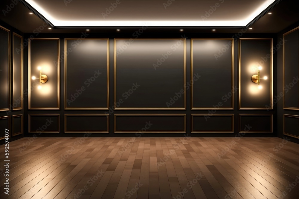 Luxury background of an elegant empty modern room with expensive wood ...