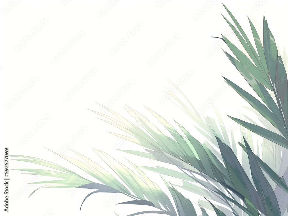 Palm leaves anime style with soft shadow overlay on white wall ...