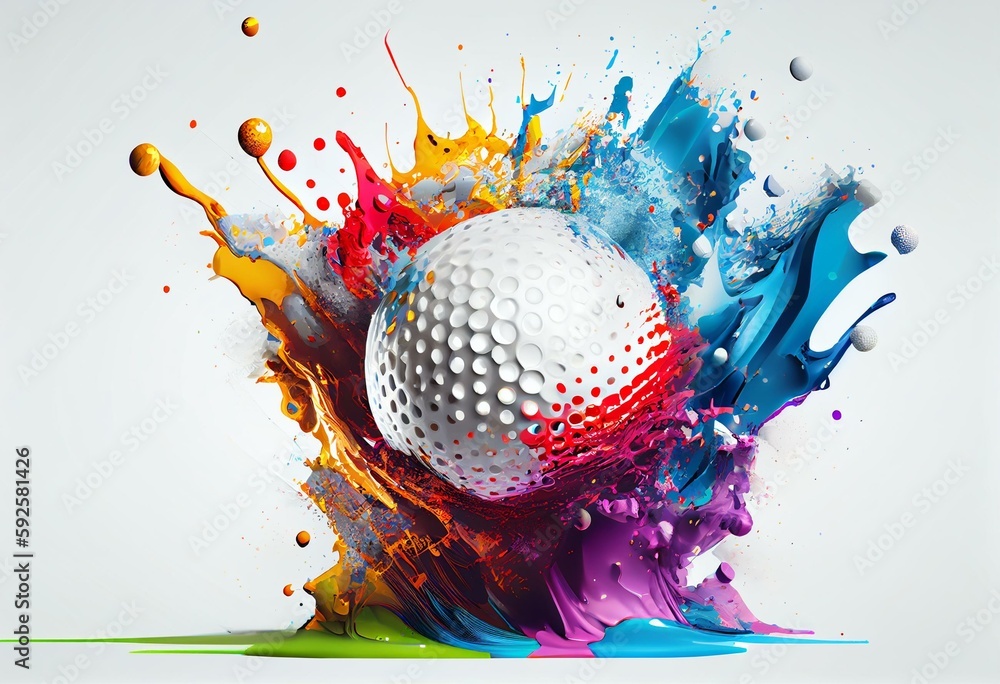 Golf sport ball colorful splash art on white background, vertical ...