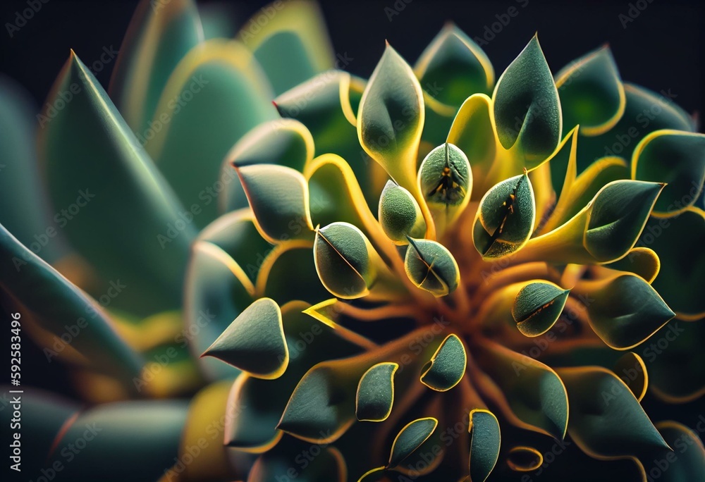 a close up view of a plant's structure with green and yellow details on ...