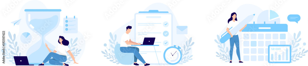 Set of cartoon characters increasing productivity in business when ...