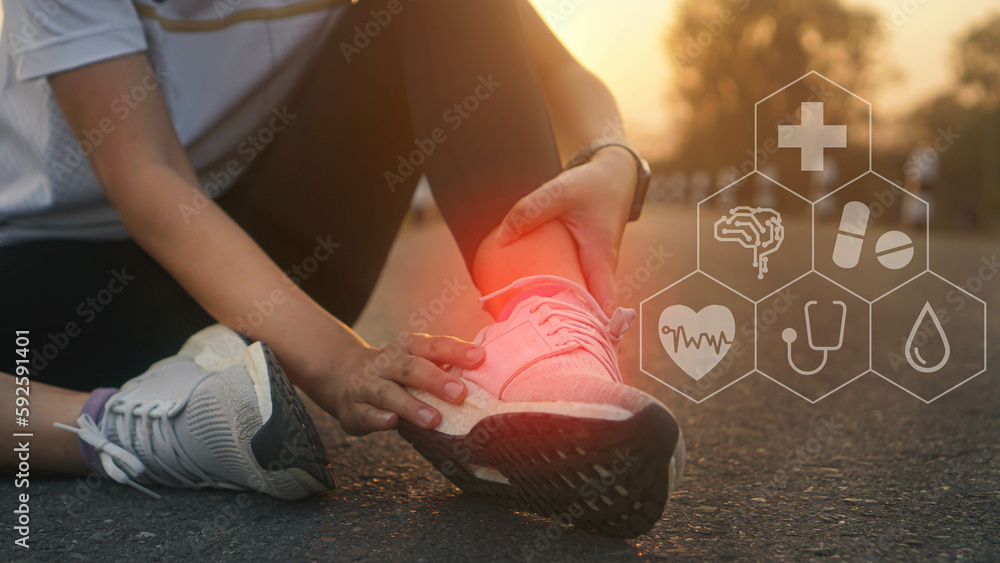 Ankle twist sprain accident in sport exercise running jogging.low key ...