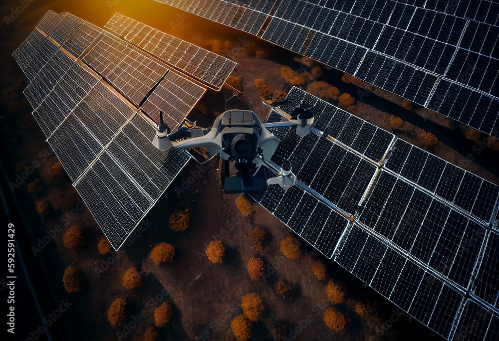 Using thermal drones in solar panel inspections. Generative AI Stock ...