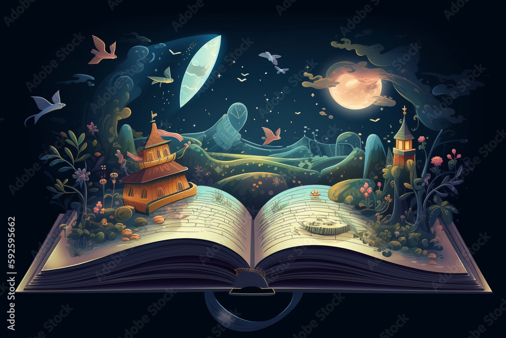 Illustration of a magical book containing beautiful fantastic stories ...
