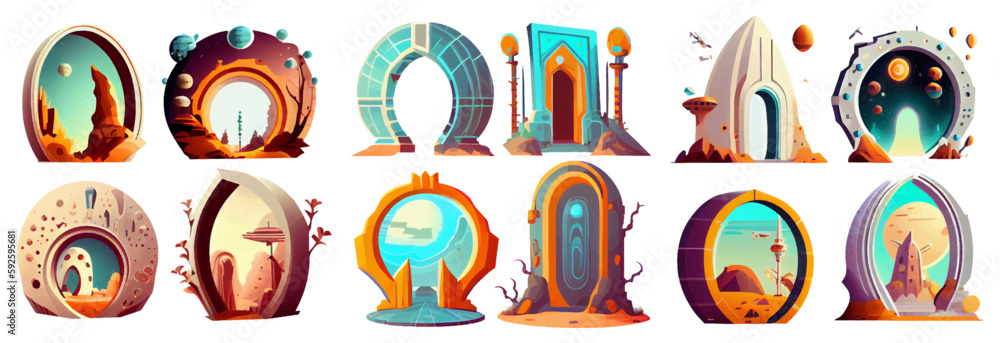 set vector illustration of portal ui game level up concept isolabe on ...