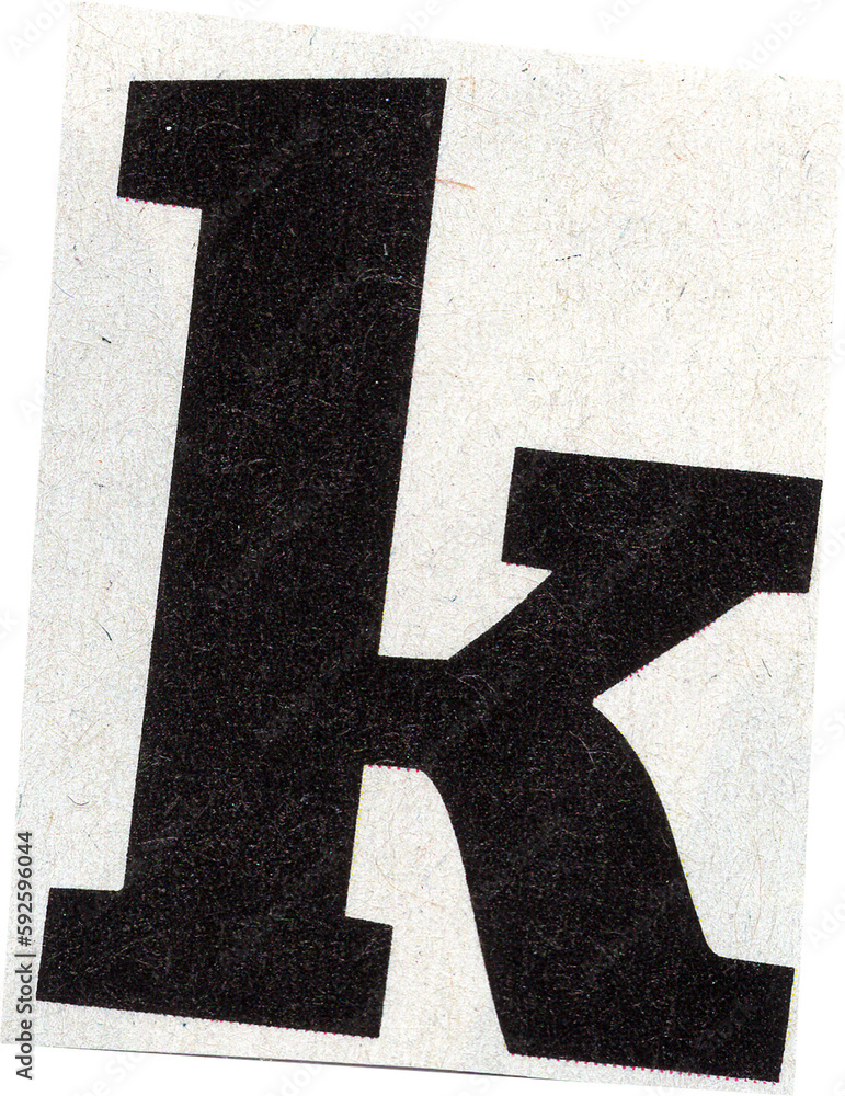 letter k magazine cut out font, ransom letter, isolated collage elements for text alphabet. hand ...