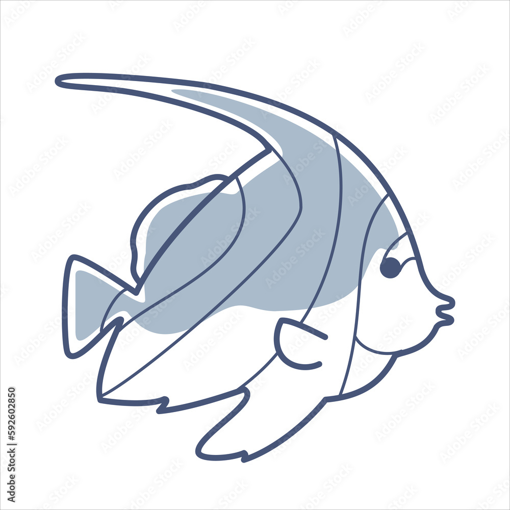 Vector outlineline illustration of sea fish pennant coralfish with ...