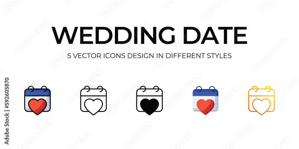 Wedding Date Icon Design in Five style with Editable Stroke. Line ...