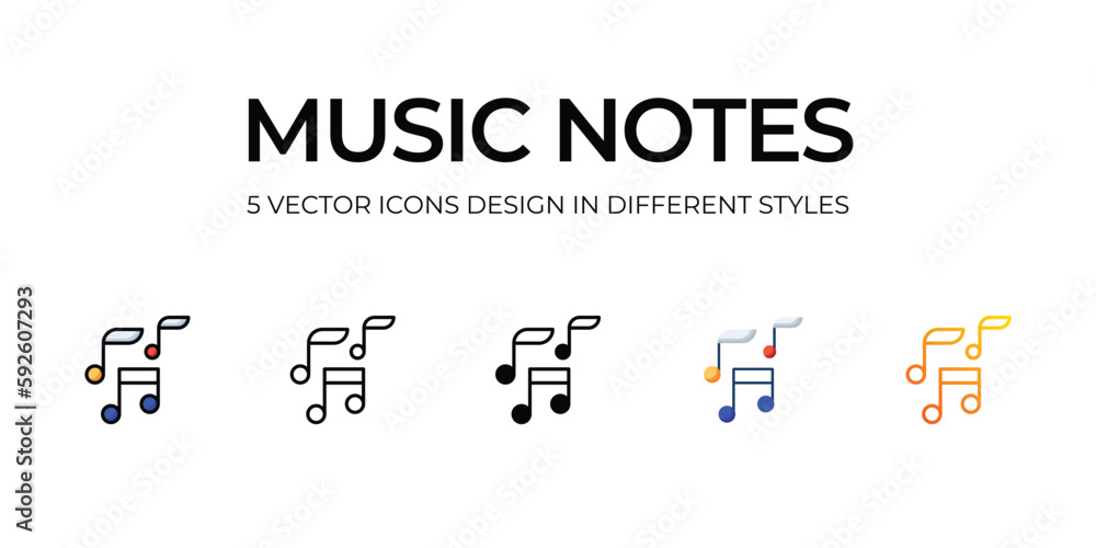 Music Notes Icon Design in Five style with Editable Stroke. Line, Solid ...