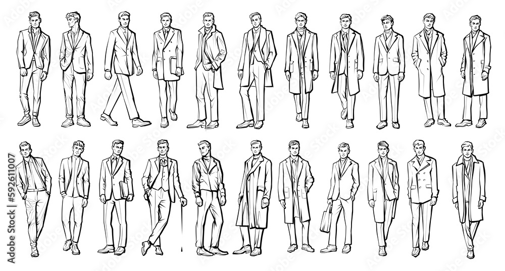 Line Drawing Illustration of Handsome Young Man In Smart Casual Wear ...