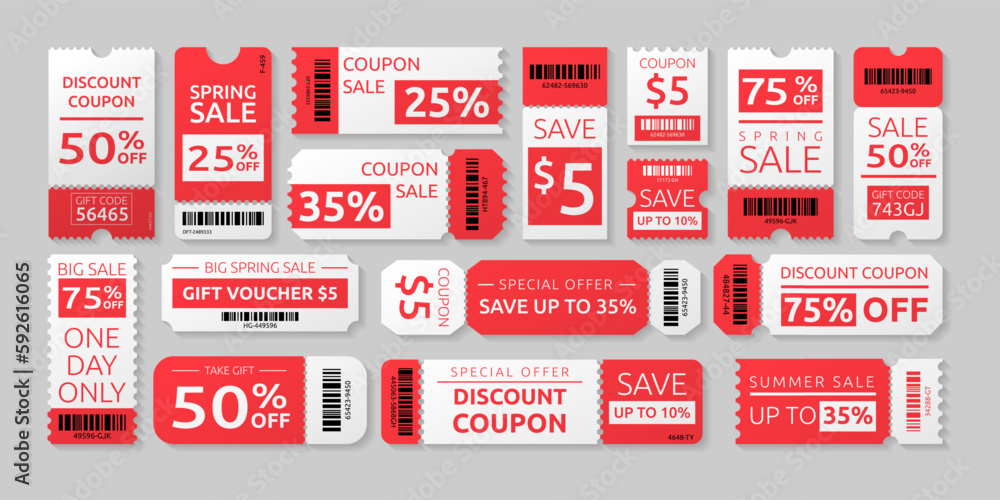Promotion coupon, ticket with sales with barcode or QR code. Discount ...