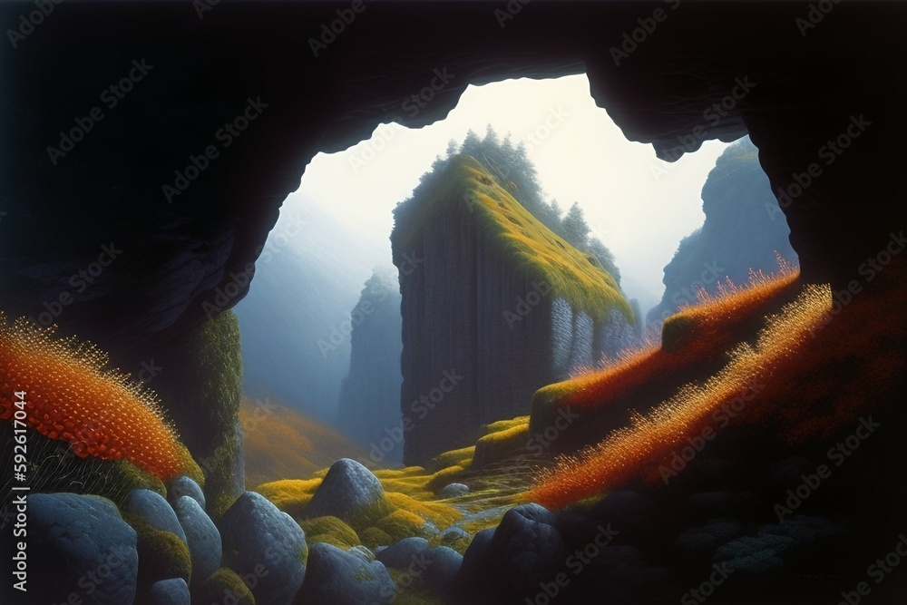 Ilustrace „An intrincate inscryption in a enormous stone wall of a ...