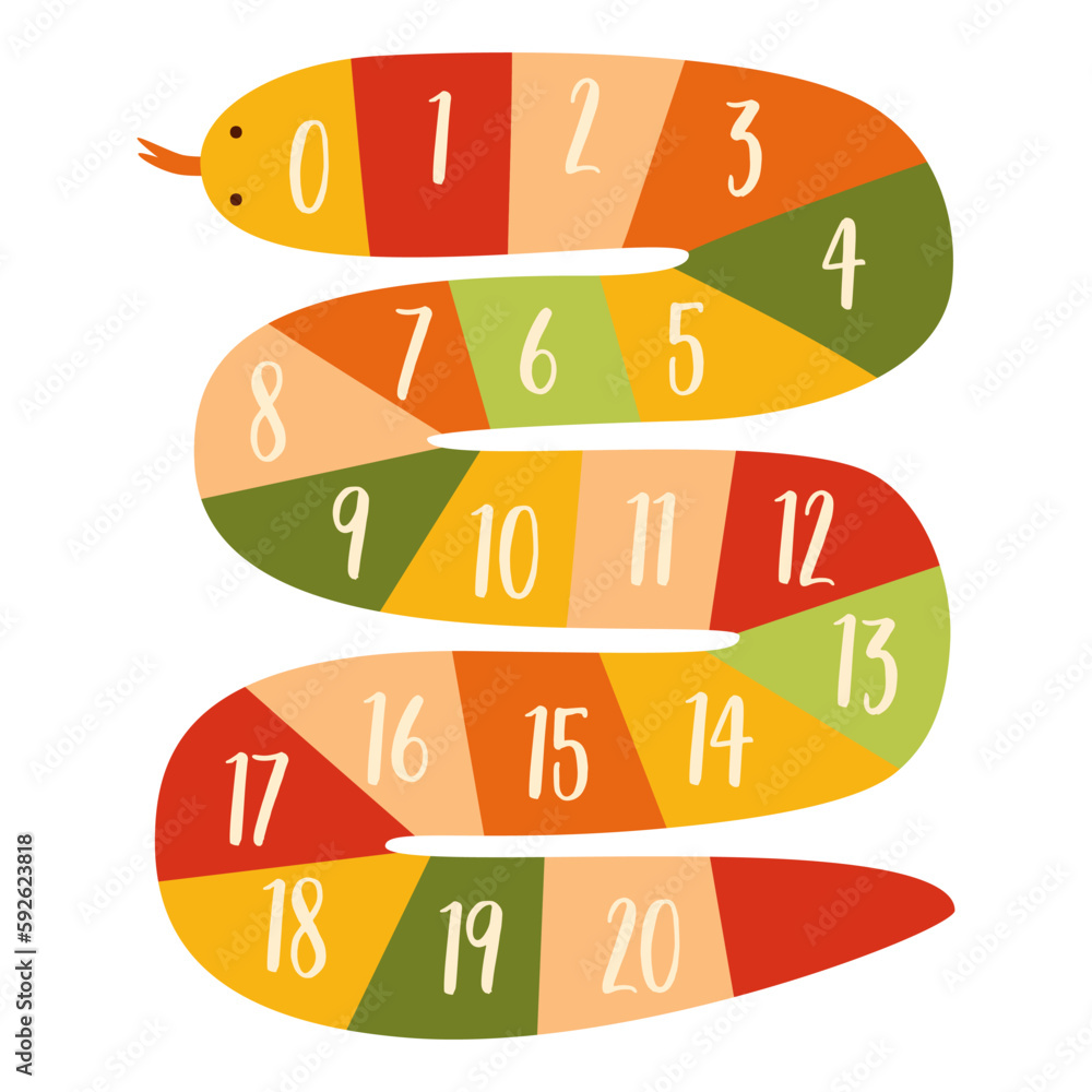Kids numbers poster. Baby wall art with numbers into funny snake shape ...