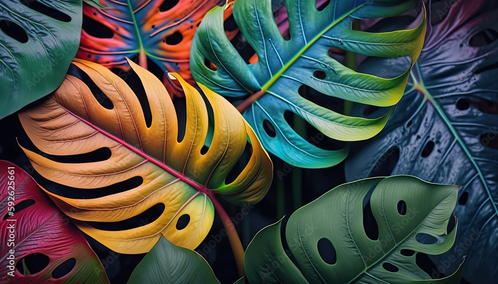 Tropic bright vibrant multicolor tropical monstera leaves pattern ...