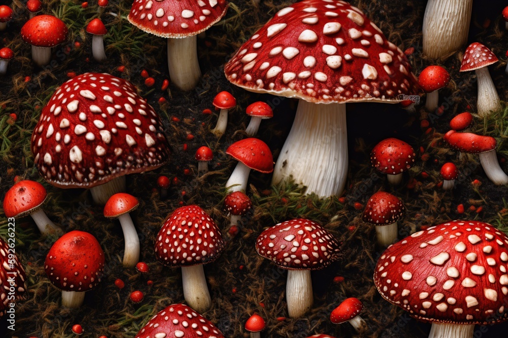 Beautiful fly agaric fungal seamless patter. Wrapping paper endless ...