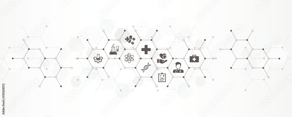 Health technology and medical background banner with the website icons ...