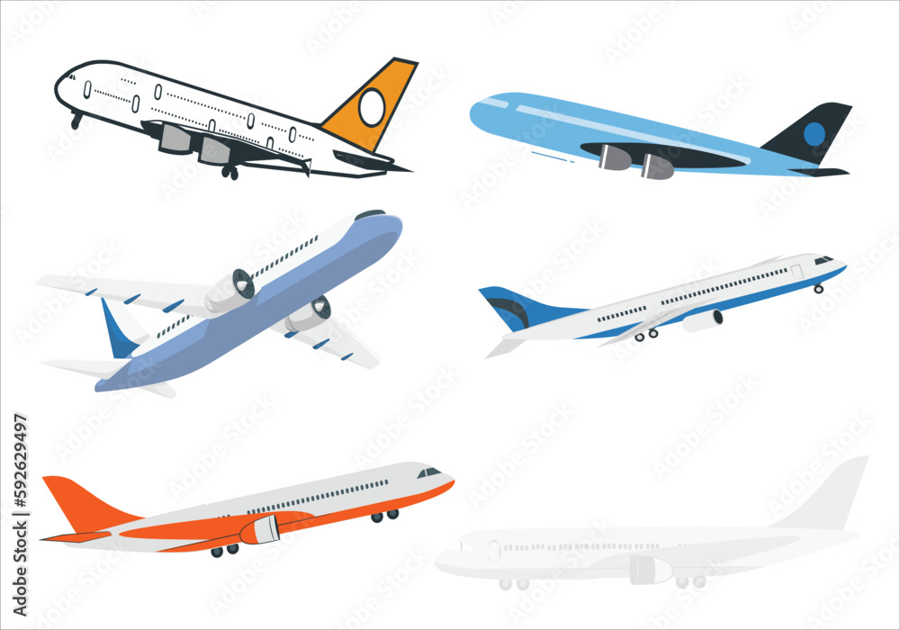 Set of cartoon airplanes side view. Retro aircraft icons vector ...