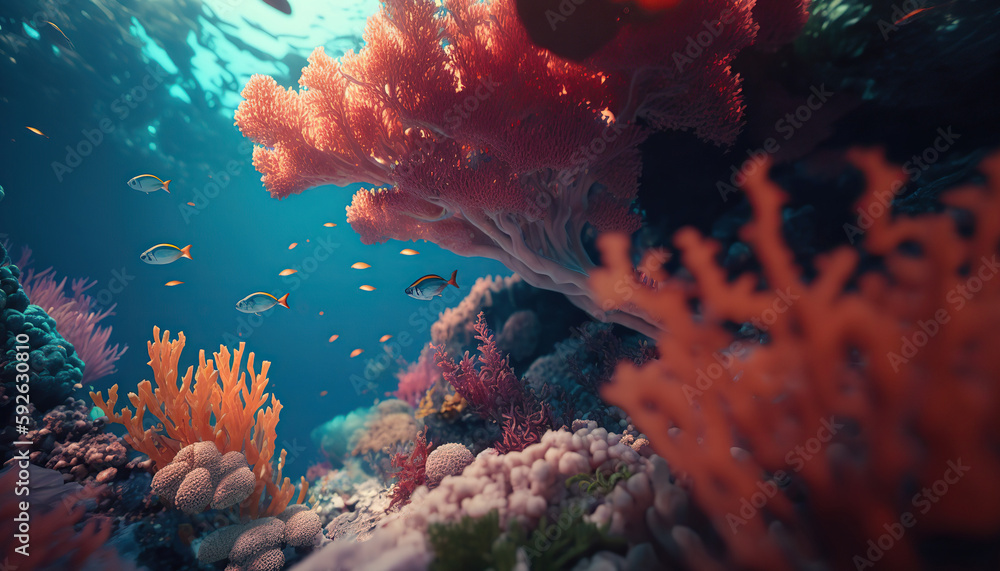Beautiful underwater scene with coral reef ocean bottom background ...