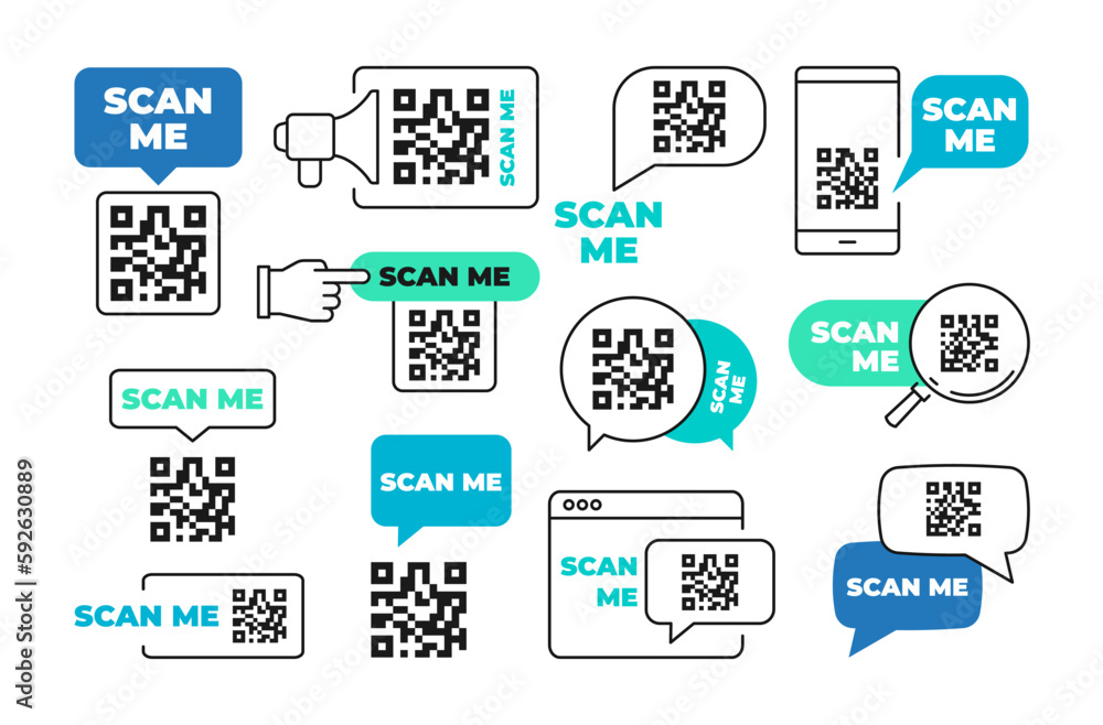 Scan me line badge icon QR code pointer customer payment information ...