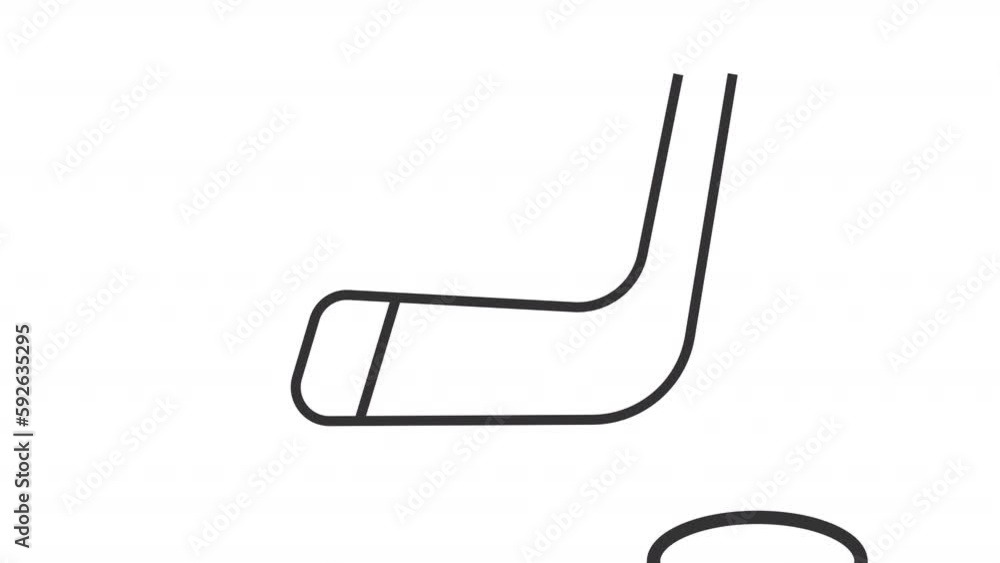 Animated stick and puck linear icon. Hitting puck. Hockey equipment ...