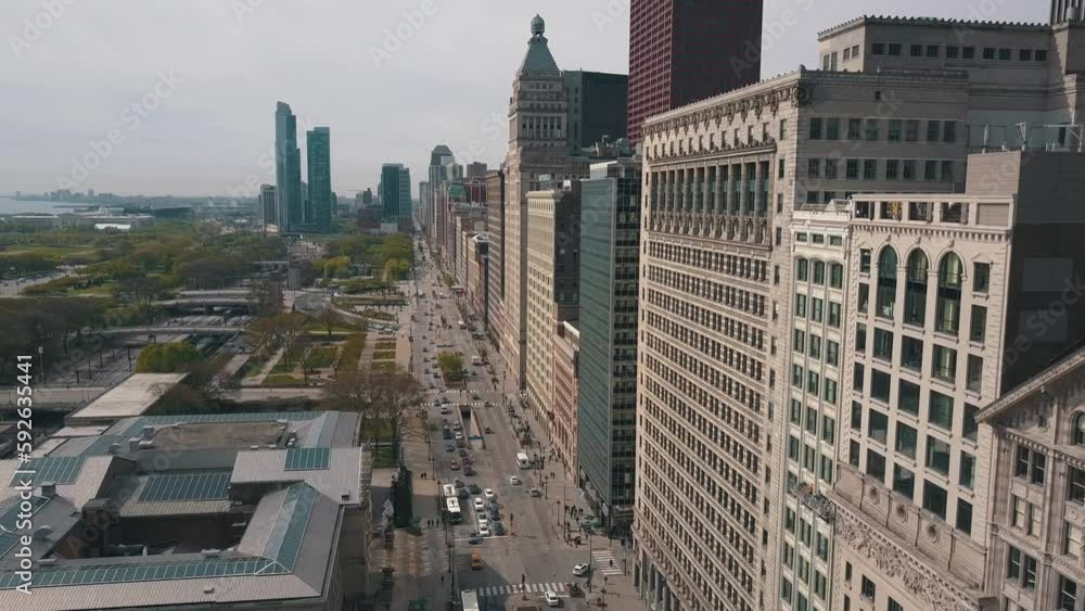 CHICAGO, USA - APRIL, 2023: Aerial drone footage of Chicago Downtown ...