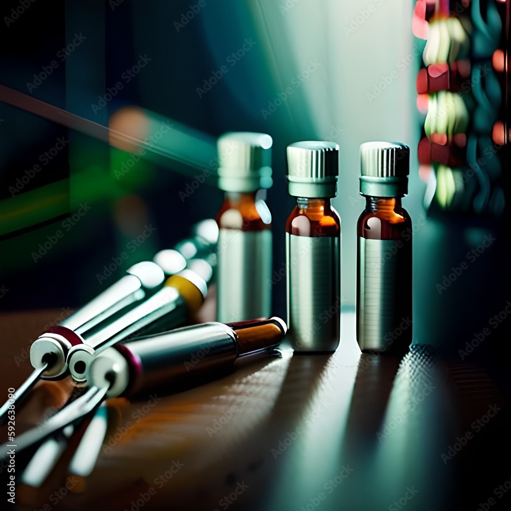 injections, syringes, medicines, vial, ampule, objects, equipments ...