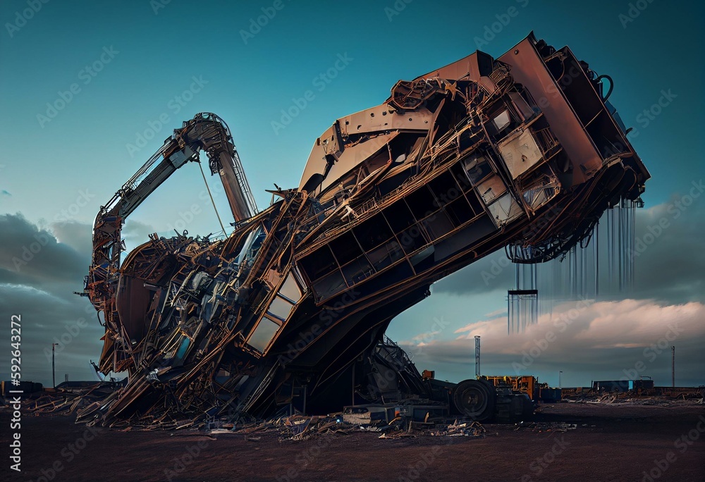 Scrap metal recycling plant and crane. Generative AI Stock Illustration ...