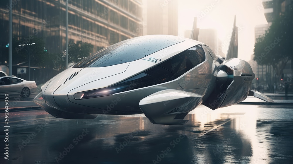 Futuristic City Transportation: Electric Flying Cars in a High-Tech ...
