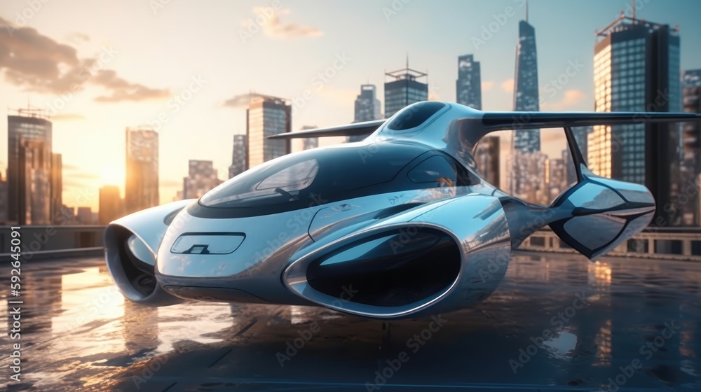 Futuristic City Transportation: Electric Flying Cars in a High-Tech ...