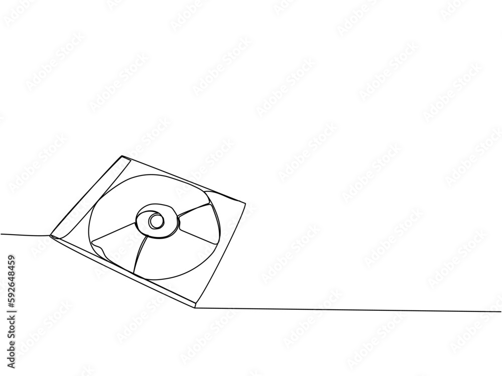 CD disk, Compact disc one line art. Continuous line drawing of storage ...