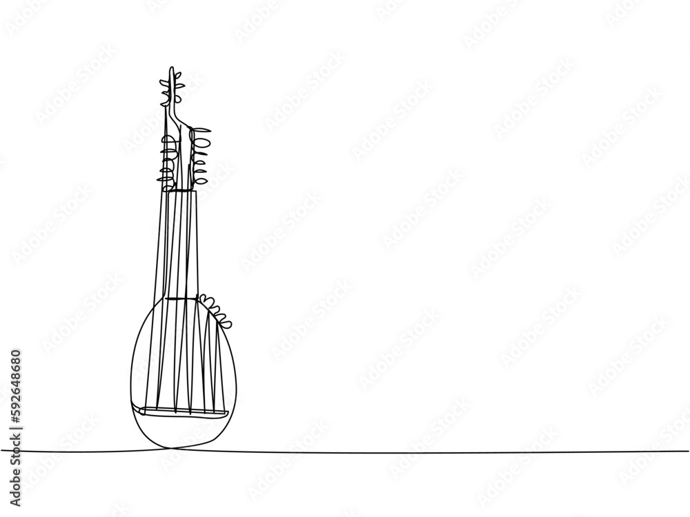 Torban one line art. Continuous line drawing of music, instrument, folk ...